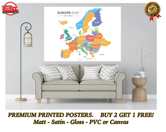MAP OF EUROPE EU Large Poster Art Print Gift A0 A1 A2 A3 A4 Maxi £3.68 ...