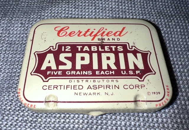 VINTAGE 1939 Aspirin Tin 12 Tablet Box $15.00 - PicClick