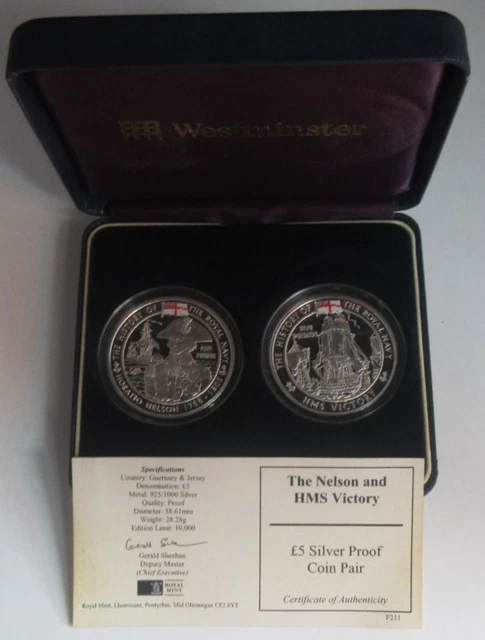 THE NELSON AND HMS Victory £5 Silver Proof Coin Pair 2 x 1oz Coins ...
