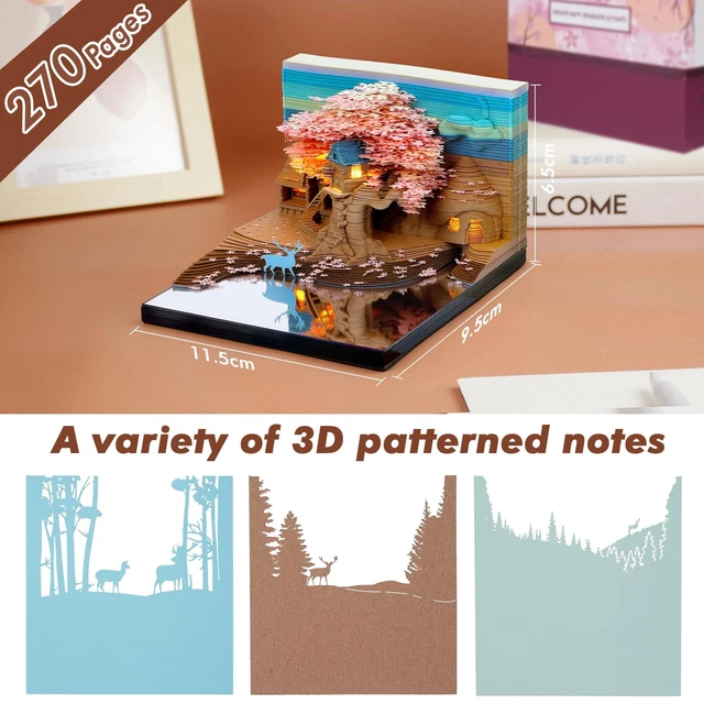 3D CALENDAR 2026 Memo Pad Time Piece Calendar Elk Sakura Tree House ...