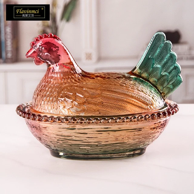 GLASS HEN ON Nest Candy Dish, Large Candy Bowl with Lid, Crystal Candys ...