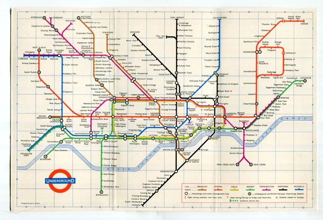 LONDON TRANSPORT: UNDERGROUND Railway Map: Diagram of Lines, 1964 ...