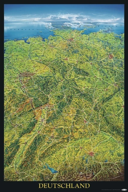 DEUTSCHLAND POSTER GEOGRAPHISCHE Panorama Karte Plakat Großformat 61 x ...