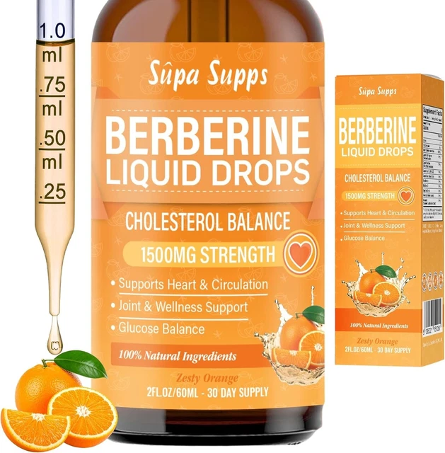 BERBERINE LIQUID DROPS - 60ml | Berberine 1500mg Supplement - Orange ...