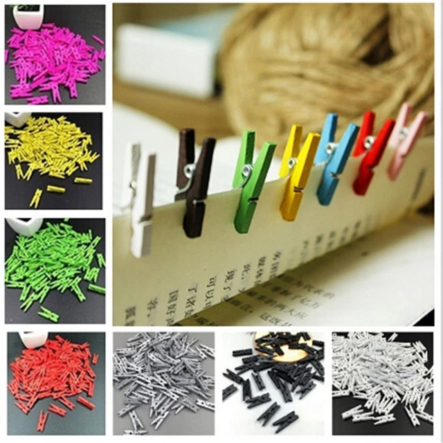 100 PCS MINI Natural Wooden Paper Clips Utility Versatile Clothespin ...
