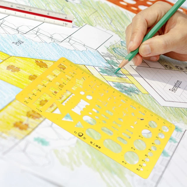 6 PCS MULTI-FUNCTIONAL Measuring Ruler Drafting Tools Drawing Templates ...