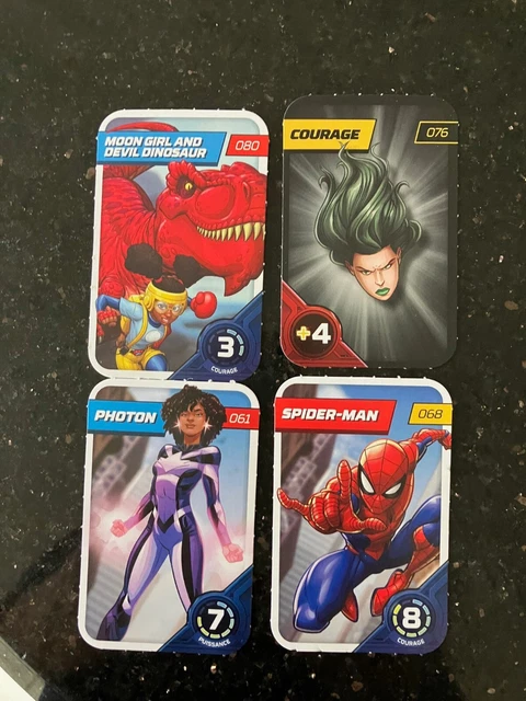 4 CARTES MARVEL leclerc 2023 spiderman courage photon moon girl EUR 2 ...