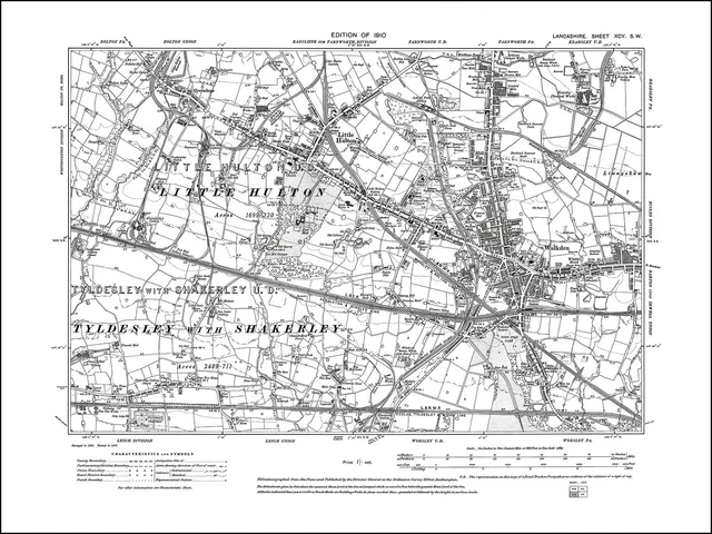 OLD MAP OF Little Hulton, Walkden, Lancashire 1910: 95SW repro £18.99 ...
