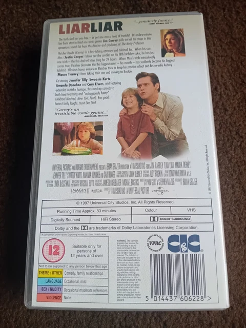LIAR LIAR 1997 Jim Carrey VHS Film Comedy Video Tape Cert 12 Comedy ...