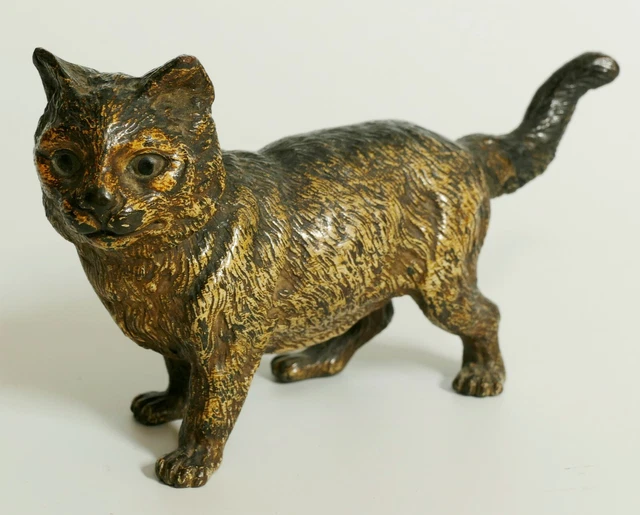 ANTIQUE AUSTRIAN COLD PAINTED BRONZE CAT - GESCHUTZT c 1900 - POSSIBLY ...