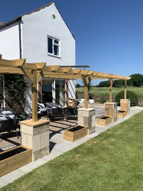 HEAVY DUTY WOOD Timber Garden Patio gazebos/LEAN-TO PERGOLAS with 2.7m ...