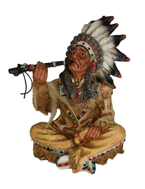 INDIAN CHIEF SMOKING a Peace Pipe Figurine Native American Collection ...