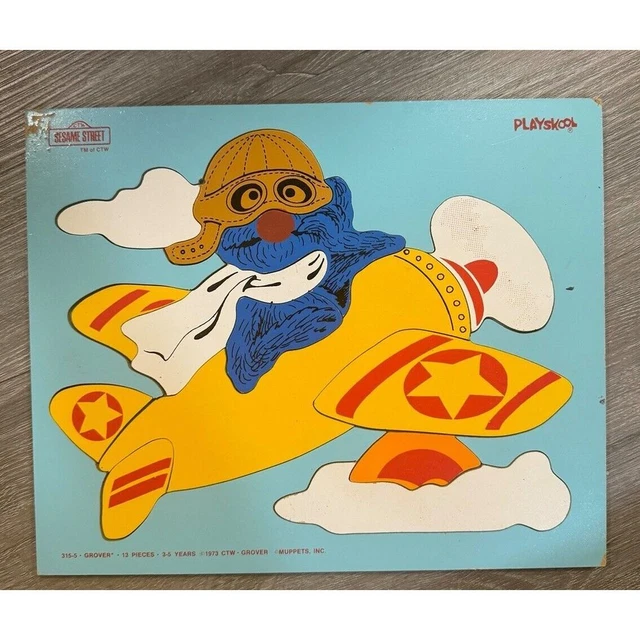 VINTAGE 1973 PLAYSKOOL Sesame Street Muppets Grover Wood Puzzle - 13 Pc ...