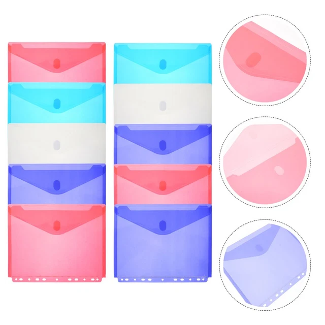 10PCS DOCUMENT FOLDERS Snap Button Plastic File Envelopes Reusable File ...