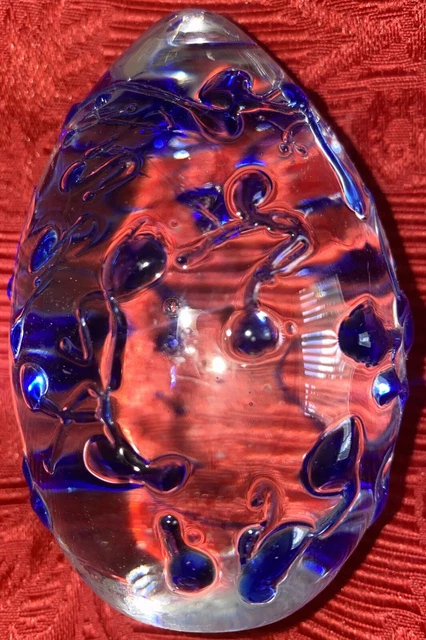 PAPERWEIGHT EGG SHAPE Clear Cobalt Blue Art Glass 3.5 Inch Tall - 4 £21 ...
