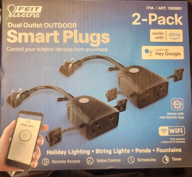 FEIT ELECTRIC WI-FI Dual outlet Smart Outdoor Plug 2 PACK $22.99 - PicClick