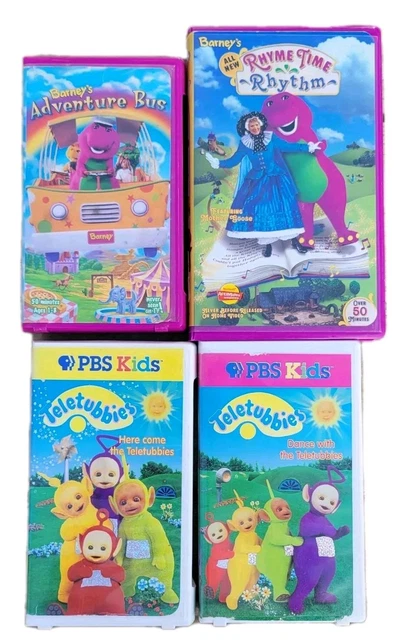BARNEY RHYME TIME & Adventure Bus W/ Teletubbies Volume 1 & 2 VHS Tapes ...