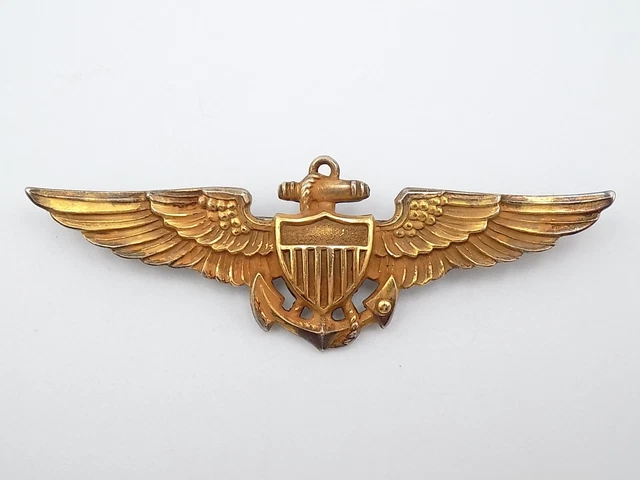 ORIGINAL WWII US Navy Naval Aviator Pilot Wings Sterling Badge H&H £84. ...