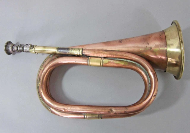 FINE VINTAGE ANTIQUE COPPER & BRASS MILITARY BUGLE 1900 horn trumpet ...