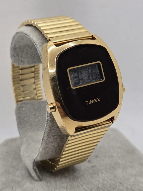 VINTAGE TIMEX F CELL Gold Tone Quartz Digital Men's Watch Running ...