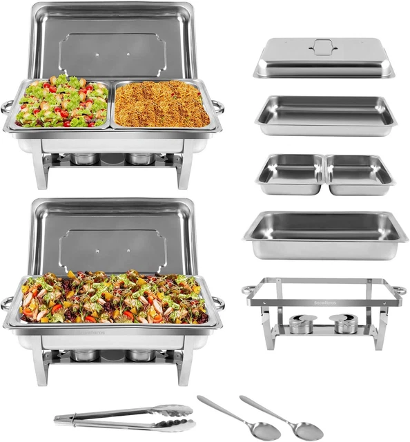 2 PACK 8QT Chafing Dish Buffet Set Full and Half Size Pan Stainless ...