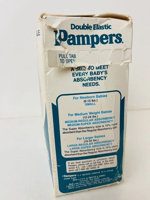 NEW OLD STOCK VINTAGE PAMPERS 1981 Promotional SAMPLE BOX OF 3 DIAPERS ...