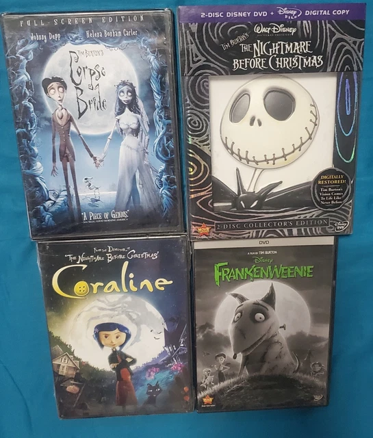 DISNEY DVD LOT Tim Burton Coraline Frankenweenie Corpse Bride Nightmare ...