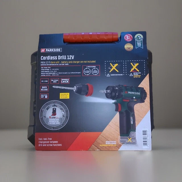 PARKSIDE 12V CORDLESS Drill Screwdriver BARE UNIT + Carry Case, X12v ...