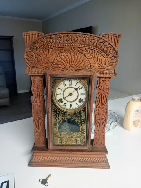 ANTIQUE GINGERBREAD CLOCK, E. Ingraham very nice cond. serviced, 100 ...
