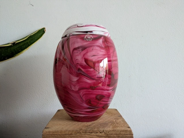 SIGNED VALLETTA MALTESE Pink and White Candy Swirl Glass Vintage Vase ...