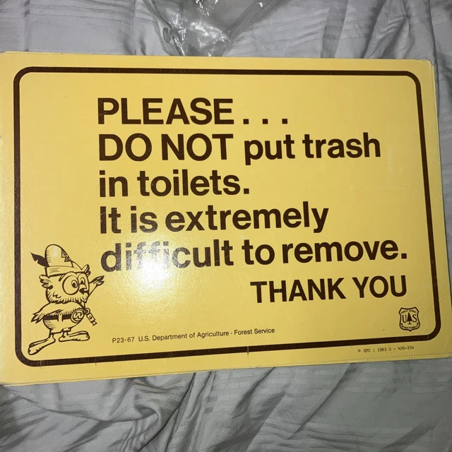 VTG USFS US Forest Service ”DO NOT PUT TRASH IN TOILET” 1983 Cardboard ...