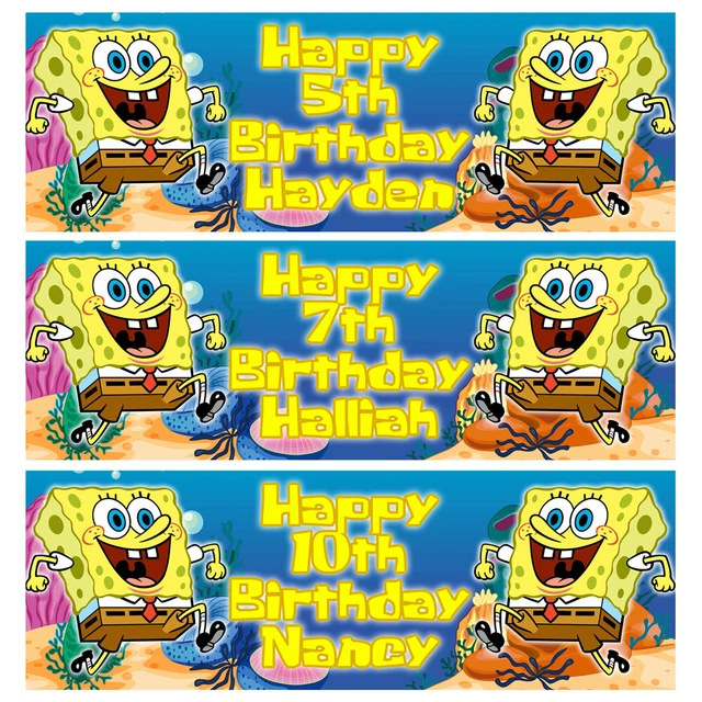 2 X SPONGEBOB Personalised Birthday Banner - Spongebob Birthday Party ...