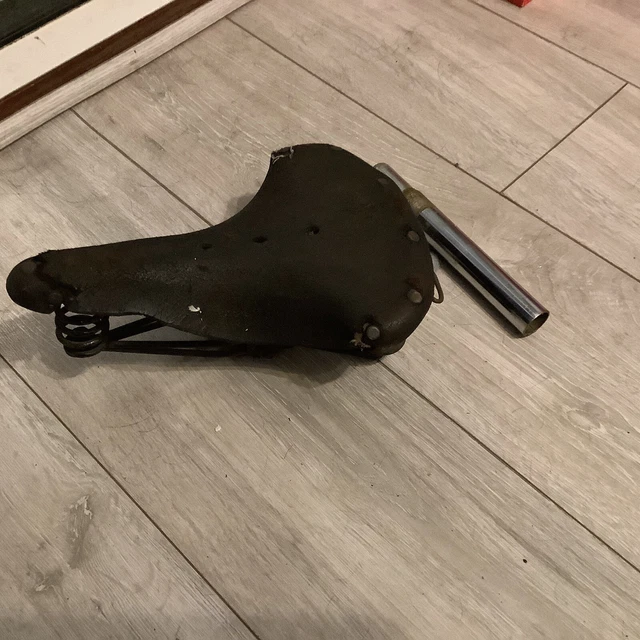 LARGE 1955 BIKE saddle off rudge poss brooks or wrights + seat post to ...