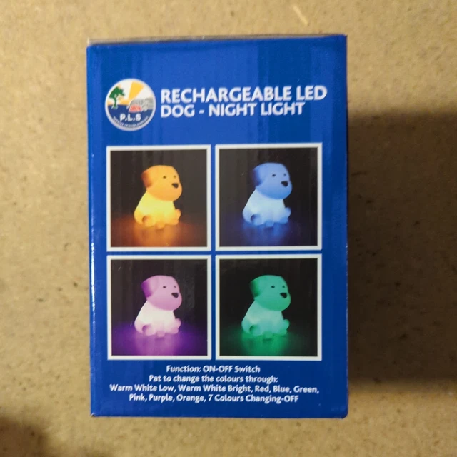 RECHARGEABLE LED DOG night light tap to change colour. 7 changing ...