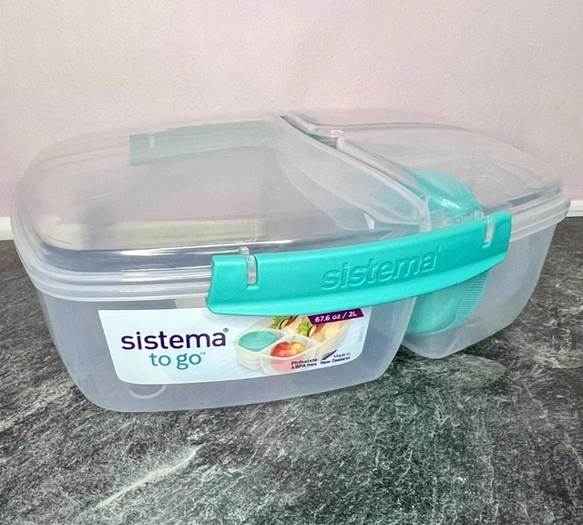 SISTEMA TO GO Triple Split Lunch Box with Yoghurt Pot 2L Air-Tight Food ...