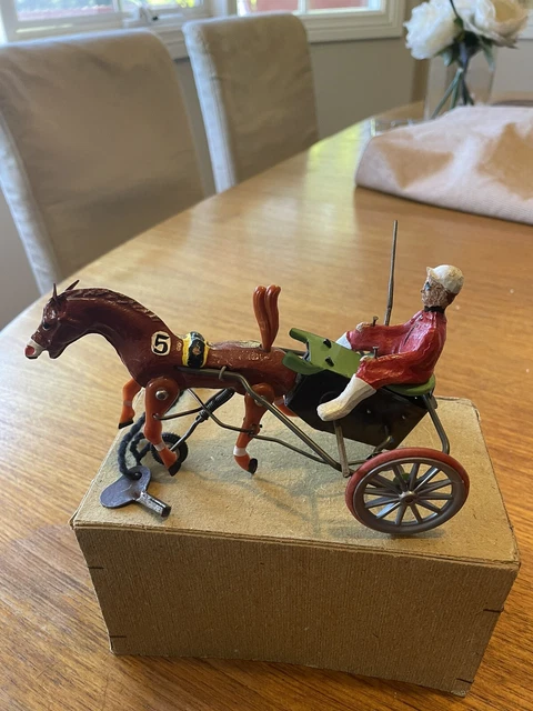 ARABIAN VINTAGE GERMAN Tin Windup ARABIAN Sulky Race Horse & Jockey ...