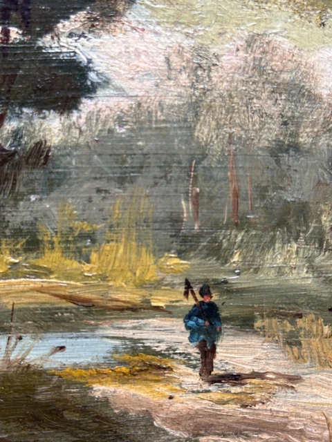 ANTIQUE PAINTING 19 Th School Barbizon Landscape Raised Animated ...