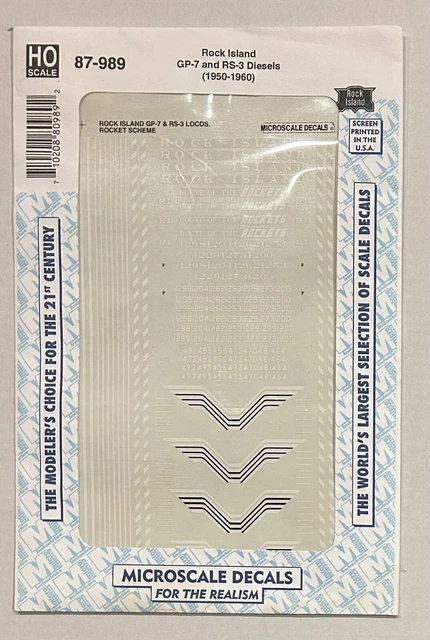 MICROSCALE HO DECAL-ROCK ISLAND GP-7’s & RS-3’s-“ROCKET” SCHEME (50-‘60 ...