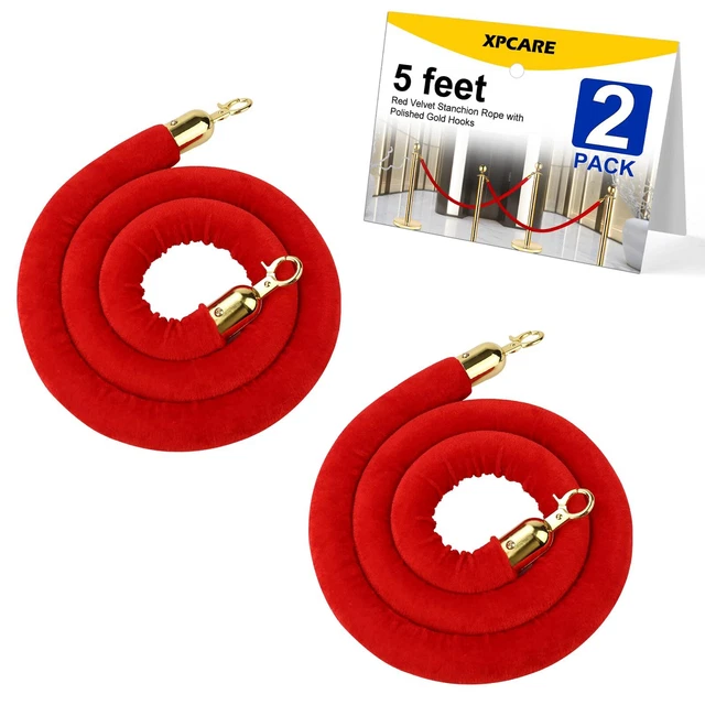 RED VELVET STANCHION Rope, 5-Foot Crowd Control Barrier, Suitable for ...