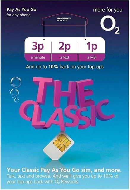 OFFICIAL O2 CLASSIC Pay As You Go SIM Card – Standard/Micro/Nano – UK ...