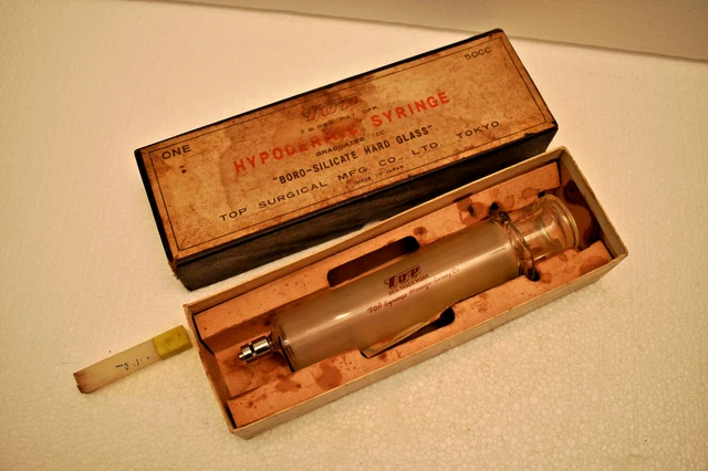 ANCIENNE SERINGUE HYPODERMIQUE chirurgicale supérieure 50cc verre boro ...