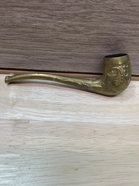 19TH CENTURY ANTIQUE old vintage ornate brass etched Tobacco smoking ...