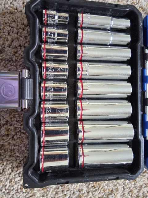 KOBALT 19 PIECE Sae (Std) Socket Mechanics Tool Set W/ Hard Case Nib 3/ ...