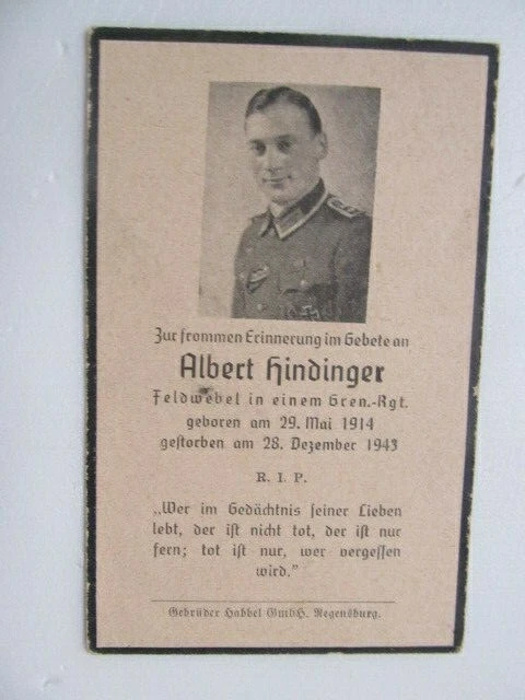 RARE WWII GERMAN Death Card, Sergeant SHOWN WEARING Iron Cross FIRST ...