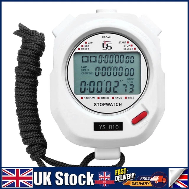 DIGITAL STOPWATCH CHRONOGRAPH Sports Timer Stop Watch (White/ 10 Tracks ...