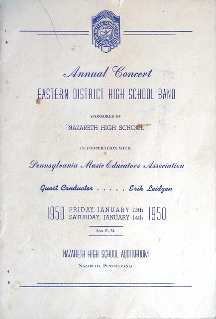 1950 NAZARETH HIGH School Eastern District Band Concert Program - Erik ...