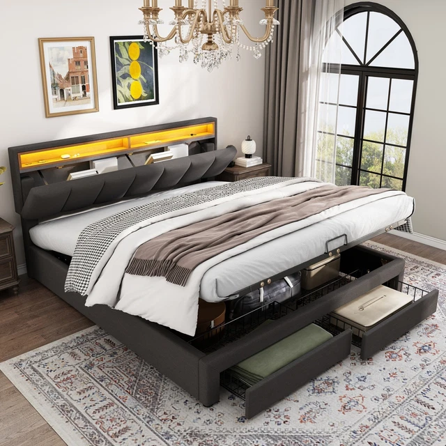 6FT SUPER KING Upholstered Ottoman Bed Frame with Hydraulic Storage ...
