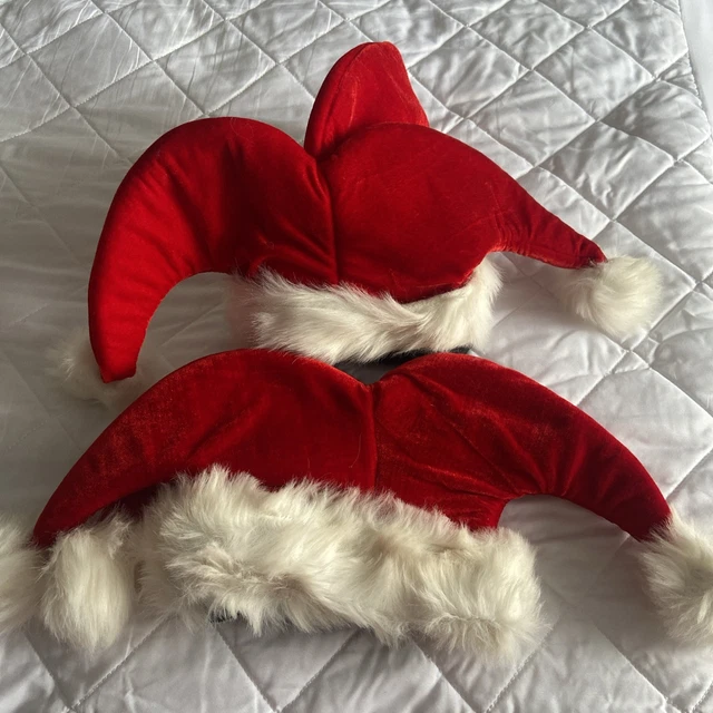 TWO SANTA/JESTER HATS Christmas Party FancyDress-3 Pointed Fur Trim ...