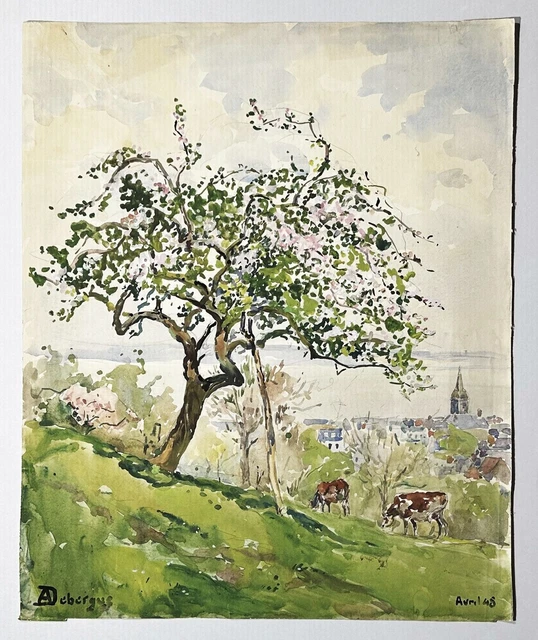 ANDRÉ ALFRED DEBERGUE landscape paysage Landschaft aquarelle drawing 1948 EUR 48,99 - PicClick DE
