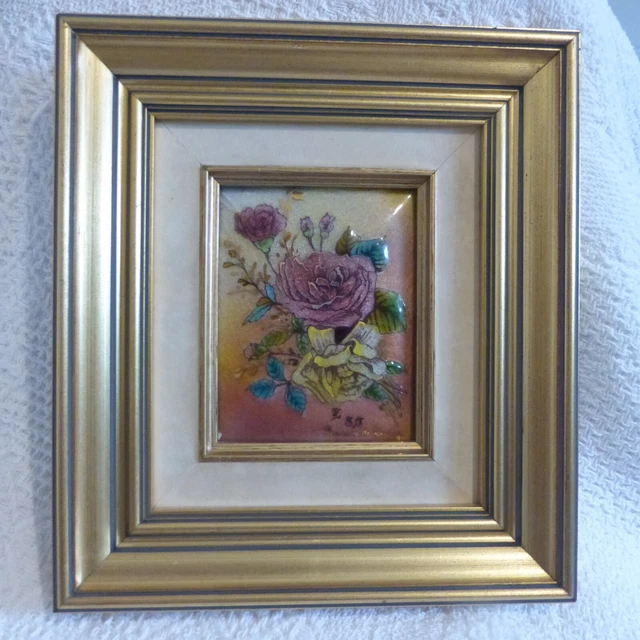 ANCIEN PETIT TABLEAU Emaux Limoges Signe Initiales A Dechiffrer Decor ...